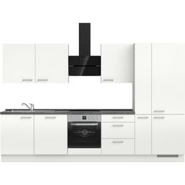 K&uuml;chenzeile Nobilia "Laser II", NEU: individuell anpassbar mit gratis Profi-Beratung", wei&szlig; (k&uuml;che: wei&szlig;, korpus: alpinwei&szlig;, arbeitsplatte: schwarzbeton nachbildung), B:330,3cm H:216,6cm T:60cm, Komplettk&uuml;chen-Sets, K&uuml;chenzeile, vormontiert, 330 cm breit, optional mit verschiedenen E‑Ger&auml;te-Sets