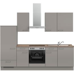 K&uuml;chenzeile Nobilia "Laser I", NEU: individuell anpassbar mit gratis Profi-Beratung", grau (k&uuml;che: grau, korpus: taupegrau, arbeitsplatte: eiche havanna nachbildung), B:270,3cm H:216,6cm T:60cm, Komplettk&uuml;chen-Sets, K&uuml;chenzeile, vormontiert, 270 cm breit, optional mit verschiedenen E‑Ger&auml;te-Sets