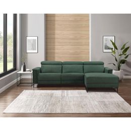Ecksofa OTTO HOME "LUND, L-Form, 261cm, man. o. elektr. Relaxfunktion (mit USB-A)", gr&uuml;n (dunkelgr&uuml;n), B:261cm H:97cm T:179cm, Webstoff 100% Polyester, Sofas, Ecksofa, und Kopfteilverstellung