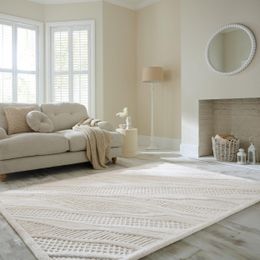 Teppich FLAIR RUGS "SCULPTURED ABSTRACT", wei&szlig;, B:200cm H:14mm L:300cm, Oberfl&auml;che: 91% Wolle, 9% Polyester. R&uuml;ckseite: 47% Baumwolle, 32% Polyester, 21% Viskose, Teppiche, Teppich