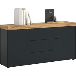 Sideboard OTTO HOME "MAMBO, Breite 160cm, 2 T&uuml;ren, 3 Schubk&auml;sten, push-2-open", schwarz, wotan eiche nachbildung, B:160cm H:80cm T:37cm, FSC-zertifizierter Holzwerkstoff, Sideboards, Sideboard, Kommode, Anrichte, Wohnzimmer, Schlafzimmer
