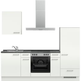 K&uuml;chenzeile Nobilia "Laser I", NEU: individuell anpassbar mit gratis Profi-Beratung", wei&szlig; (k&uuml;che: wei&szlig;, korpus: alpinwei&szlig;, arbeitsplatte: schwarzbeton nachbildung), B:240,3cm H:216,6cm T:60cm, Komplettk&uuml;chen-Sets, K&uuml;chenzeile, vormontiert, 240 cm breit, optional mit verschiedenen E‑Ger&auml;te-Sets