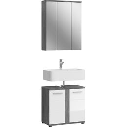Badm&ouml;bel-Set Welltime "LUCCA, 2- teilig, Waschbeckenunterschrank, Spiegelschrank", wei&szlig; (rauchsilber nb, wei&szlig; hochglanz), B:60cm H:191cm T:34cm, Holzwerkstoff, MDF, Kastenm&ouml;bel-Sets, Badm&ouml;bel-Set, hochwertige MDF Front, Badm&ouml;bel, Kombination, Kombi, Badezimmer