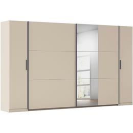 Schwebet&uuml;renschrank Rauch "Kleiderschrank Dreht&uuml;renschrank Schrank Garderobe KRONACH", champagner, griffleisten grau, mit 1 spiegel, B:354cm H:210cm T:59cm, Holzwerkstoff, Schr&auml;nke, Schwebet&uuml;renschrank, Kombischrank optional mit 1 oder 2 Spiegel viele B&ouml;den MADE IN GERMANY