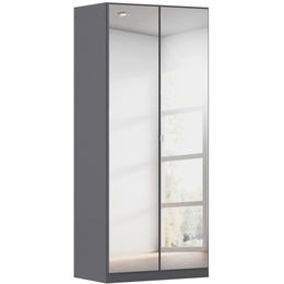 Dreht&uuml;renschrank Rauch "Kleiderschrank Schrank Garderobe OTELI inkl. Inneneinteilung", graumetallic, B:91cm H:210cm T:54cm, Holzwerkstoff, Schr&auml;nke, Dreht&uuml;renschrank, mit zus&auml;tzlichen Einlegeb&ouml;den, optional mit Spiegel MADE IN GERMANY