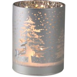 LED Windlicht AM Design, silber (silberfarben), B:10cm H:18cm L:10cm, Leuchten, Weihnachtsdeko, mit weihnachtlichen Elementen