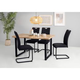 Essgruppe Hela "GISELLE Esszimmer, Essgruppe, Sitzgruppe", braun (wildeiche, schwarz, schwarz, schwarz), Sitzm&ouml;bel-Sets, Essgruppe, Esstisch U-Gestell Metall, Tischplatte mit Baumkante, OTTOs Choice