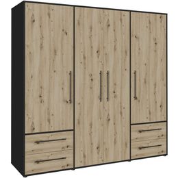 Kleiderschrank FORTE "Mokkaris, zeitloses Design, 3&ndash;4 T&uuml;ren, Made in Europe", schwarz (schwarz, artisan eiche), B:205,9cm H:200,1cm T:58,8cm, Schr&auml;nke, Kleiderschrank, Topseller