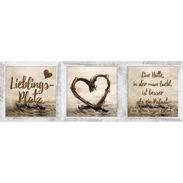 Bild mit Rahmen B&Ouml;NNINGHOFF "Lieblingsplatz, Herz", braun (farbe bild(er): vintage), B:23cm H:23cm T:2cm, MDF, Papier, Bilder
