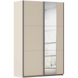 Schwebet&uuml;renschrank Rauch "Kleiderschrank Dreht&uuml;renschrank Schrank Garderobe KRONACH", champagner, griffleisten grau, 1 spiegel, B:131cm H:210cm T:59cm, Holzwerkstoff, Schr&auml;nke, Schwebet&uuml;renschrank, optional ohne, mit 1 oder 2 Spiegel, viel Stauraum MADE IN GERMANY