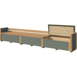 Sitztruhe Weka "optionale Erweiterung f&uuml;r Gartenhaus Killarney", graugr&uuml;n, eiche hell, B:50cm H:63cm T:285cm, Massivholz, Sitzb&auml;nke, verschiedene Farben und Gr&ouml;&szlig;en