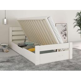 Massivholzbett OTTO HOME "GODJE " zertifiziertes Massivholz (Kiefer)", wei&szlig;, B:98cm H:73cm L:205cm, Betten, Massivholzbett, seitlich aufklappbarer Bettkasten mit viel Stauraum, skandinavisch