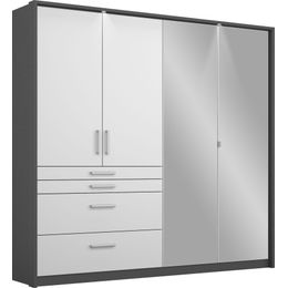 Dreht&uuml;renschrank Rauch "Kleiderschrank Schrank Garderobe Garderobenschrank HOMBURG", wei&szlig; (graumetallic, hochglanz wei&szlig;), B:181cm H:197cm T:54cm, Holzwerkstoff, Schr&auml;nke, Dreht&uuml;renschrank, inkl. Passepartout, oberer Schubkasten mit Einteilung MADE IN GERMANY