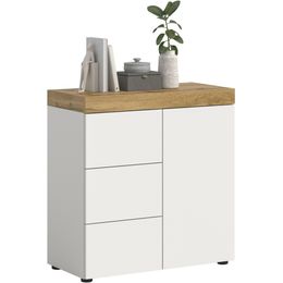 Kommode OTTO HOME "MAMBO, Breite 77cm, 1 T&uuml;r, 3 Schubk&auml;sten, push-2-open", platin wei&szlig;, wotan eiche nachbildung, B:77cm H:80cm T:37cm, Sideboards, Kommode, Kommode, Anrichte, Wohnzimmer, Schlafzimmer