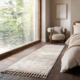 Teppich FLAIR RUGS "ESRA COBBLED", creme, B:80cm H:20mm L:300cm, Wolle, Teppiche, Teppich, Woll Border Teppich, mit Muschelsaumkante