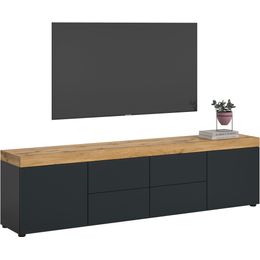 Lowboard OTTO HOME "MAMBO, Breite 200cm, 2 T&uuml;ren, 4 Schubk&auml;sten, push-2-open", schwarz, wotan eiche nachbildung, B:200cm H:54cm T:37cm, Sideboards, Lowboard, Lowboard, TV Unterschrank, Tv-Schrank, Wohnzimmer
