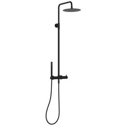Stangenbrause-Set MARWELL "Classico", schwarz, H:118cm T:7cm, Edelstahl, Brausegarnituren, Edelstahl Regendusche, 88-118x20cm, mit h&ouml;henverstellbarer Duschstange