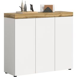 Schuhschrank OTTO HOME "MAMBO, Breite 115cm, stehend & h&auml;ngend, push-2-open", platin wei&szlig;, wotan eiche nachbildung, B:115cm H:99cm T:37cm, FSC-zertifizierter Holzwerkstoff, Schr&auml;nke, Schuhschrank, Schuhschrank, Schuhkommode, Flur, Diele