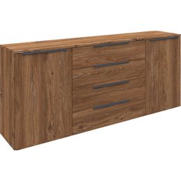 borchardt M&ouml;bel Sideboard BORCHARDT M&Ouml;BEL "Tom, moderne Kommode mit dunklen Metallgriffen", braun (eihefarben vintage), B:166cm H:72cm T:35cm, Spanplatte, Sideboards, Sideboard, 166cm, 2 T&uuml;ren 4 Schubf&auml;cher, variable Einlegeb&ouml;den, viel Stauraum
