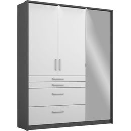 Dreht&uuml;renschrank Rauch "Kleiderschrank Schrank Garderobe Garderobenschrank HOMBURG", wei&szlig; (graumetallic, hochglanz wei&szlig;), B:136cm H:197cm T:54cm, Holzwerkstoff, Schr&auml;nke, Dreht&uuml;renschrank, inkl. Passepartout, oberer Schubkasten mit Einteilung MADE IN GERMANY
