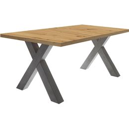 M&auml;usbacher Esstisch M&Auml;USBACHER "Mister", braun (tischplatte: asteichefarben), B:160cm H:77cm T:90cm, Tische, Esstisch, mit Auszug (160-210 cm), Gestell in X-Form