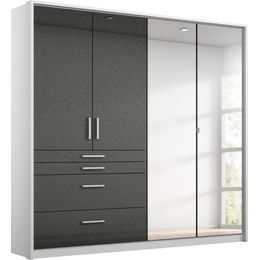 Dreht&uuml;renschrank Rauch "Kleiderschrank Schrank Garderobe Garderobenschrank HOMBURG", wei&szlig; (alpinwei&szlig;, hochglanz effektgrau), B:181cm H:197cm T:54cm, Holzwerkstoff, Schr&auml;nke, Dreht&uuml;renschrank, inkl. Passepartout, oberer Schubkasten mit Einteilung MADE IN GERMANY
