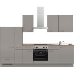 K&uuml;chenzeile Nobilia "Laser I", NEU: individuell anpassbar mit gratis Profi-Beratung", grau (k&uuml;che: grau, korpus: taupegrau, arbeitsplatte: eiche havanna nachbildung), B:300,3cm H:216,6cm T:60cm, Komplettk&uuml;chen-Sets, K&uuml;chenzeile, vormontiert, 300 cm breit, optional mit verschiedenen E‑Ger&auml;te-Sets