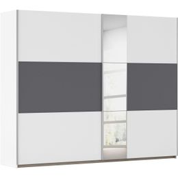 Schwebet&uuml;renschrank Rauch "Kleiderschrank Schrank Garderobe ASTANA", wei&szlig; (alpinwei&szlig;, graumetallic), B:261cm H:210cm T:59cm, Holzwerkstoff, Schr&auml;nke, Schwebet&uuml;renschrank, mit 3 Spiegelelementen, Metallgriffleisten alufarbig MADE IN GERMANY