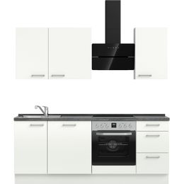 K&uuml;chenzeile Nobilia "Laser II", NEU: individuell anpassbar mit gratis Profi-Beratung", wei&szlig; (k&uuml;che: wei&szlig;, korpus: alpinwei&szlig;, arbeitsplatte: schwarzbeton nachbildung), B:210,3cm H:216,6cm T:60cm, Komplettk&uuml;chen-Sets, K&uuml;chenzeile, vormontiert, 210 cm breit, optional mit verschiedenen E‑Ger&auml;te-Sets