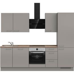 K&uuml;chenzeile Nobilia "Laser II", NEU: individuell anpassbar mit gratis Profi-Beratung", grau (k&uuml;che: grau, korpus: taupegrau, arbeitsplatte: eiche havanna nachbildung), B:270,3cm H:216,6cm T:60cm, Komplettk&uuml;chen-Sets, K&uuml;chenzeile, vormontiert, 270 cm breit, optional mit verschiedenen E‑Ger&auml;te-Sets