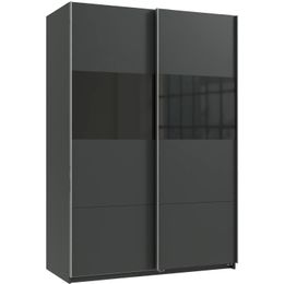 Schwebet&uuml;renschrank wimex "Bramfeld Kleiderschrank", schwarz (graphit, absetzung schwarzglas), B:135cm H:198cm T:64cm, Schr&auml;nke, Schwebet&uuml;renschrank, mit Glaselementen und zus&auml;tzlichen Einlegeb&ouml;den