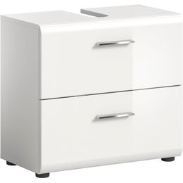 Waschbeckenunterschrank Welltime "FLORENZ, Breite 60 cm, 2 Schubk&auml;sten,ink. Siphonausschnitt", wei&szlig; (wei&szlig;, wei&szlig; hochglanz), B:60cm H:55cm T:30cm, FSC-zertifizierter Holzwerkstoff, MDF, Schr&auml;nke, Waschbeckenunterschrank, hochwertige MDF Front, Griff chromgl&auml;nzend, Badschrank, Bad