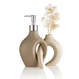 Badaccessoire-Set, grau (taupe, ecru), Polyresin (Kunststein), Badaccessoires-Sets