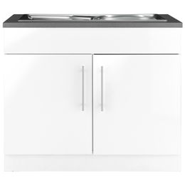 Wiho-K&uuml;chen Sp&uuml;lenschrank WIHO K&Uuml;CHEN "Cali", wei&szlig; (front: wei&szlig; glanz, korpus: wei&szlig;, arbeitsplatte: granit grau), B:100cm H:85cm T:60cm, Schr&auml;nke, Sp&uuml;lenschrank, 100 cm breit