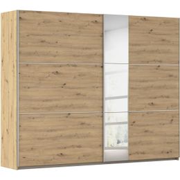 Schwebet&uuml;renschrank Rauch "Kleiderschrank Schrank Garderobe ASTANA", braun (eiche artisan), B:261cm H:210cm T:59cm, Holzwerkstoff, Schr&auml;nke, Schwebet&uuml;renschrank, mit 3 Spiegelelementen, Metallgriffleisten alufarbig MADE IN GERMANY