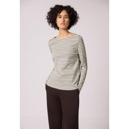 Langarmshirt Street One, Damen, Gr. 46, light terra mocha, Web, 100% Baumwolle, gestreift, normal normal, abgesteppt, Shirts Langarmshirt, aus reiner Baumwolle