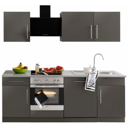 Wiho-K&uuml;chen K&uuml;chenzeile WIHO K&Uuml;CHEN "Cali", grau (k&uuml;che: grau, korpus: anthrazit matt, arbeitsplatte: canvas grau), B:220cm T:60cm, Komplettk&uuml;chen-Sets, K&uuml;chenzeile, mit E-Ger&auml;ten, Breite 220 cm mit Metallgriffen