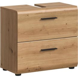 Waschbeckenunterschrank Welltime "FLORENZ, Breite 60 cm, 2 Schubk&auml;sten,ink. Siphonausschnitt", braun (artisan oak nb), B:60cm H:55cm T:30cm, FSC-zertifizierter Holzwerkstoff, MDF, Schr&auml;nke, Waschbeckenunterschrank, hochwertige MDF Front, Griff schwarz, Badschrank, Bad