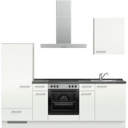 K&uuml;chenzeile Nobilia "Laser I", NEU: individuell anpassbar mit gratis Profi-Beratung", wei&szlig; (k&uuml;che: wei&szlig;, korpus: alpinwei&szlig;, arbeitsplatte: schwarzbeton nachbildung), B:240,3cm H:216,6cm T:60cm, Komplettk&uuml;chen-Sets, K&uuml;chenzeile, vormontiert, 240 cm breit, optional mit verschiedenen E‑Ger&auml;te-Sets