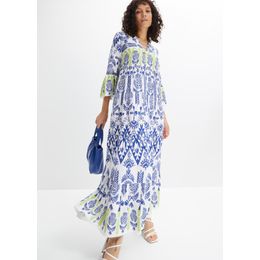 Maxikleid bonprix, Damen, Gr. 46, N-Gr, wei&szlig; (wei&szlig;, blau, gr&uuml;n bedruckt), Obermaterial: 100% Viskose, ausgestellt, Kleider Maxikleid, f&uuml;r besondere Anl&auml;sse, aus Viskose, ausgestellte Passform