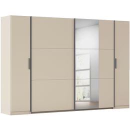 Schwebet&uuml;renschrank Rauch "Kleiderschrank Dreht&uuml;renschrank Schrank Garderobe KRONACH", champagner, griffleisten grau, mit 1 spiegel, B:311cm H:210cm T:59cm, Holzwerkstoff, Schr&auml;nke, Schwebet&uuml;renschrank, Kombischrank optional mit 1 oder 2 Spiegel viele B&ouml;den MADE IN GERMANY