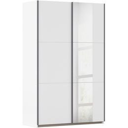 Schwebet&uuml;renschrank Rauch "Kleiderschrank Dreht&uuml;renschrank Schrank Garderobe KRONACH", wei&szlig; (alpinwei&szlig;, griffleisten grau, 1 spiegel), B:131cm H:210cm T:59cm, Holzwerkstoff, Schr&auml;nke, Schwebet&uuml;renschrank, optional ohne, mit 1 oder 2 Spiegel, viel Stauraum MADE IN GERMANY