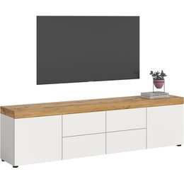 Lowboard OTTO HOME "MAMBO, Breite 200cm, 2 T&uuml;ren, 4 Schubk&auml;sten, push-2-open", platin wei&szlig;, wotan eiche nachbildung, B:200cm H:54cm T:37cm, Sideboards, Lowboard, Lowboard, TV Unterschrank, Tv-Schrank, Wohnzimmer