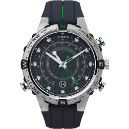 Quarzuhr Timex "TIDE/TEMP/COMPASS", blau (dunkelblau), Armbanduhren, Herren, Quarzuhr, Armbanduhr, Herrenuhr, Datum, Leuchtzeiger, Mineralglas, analog