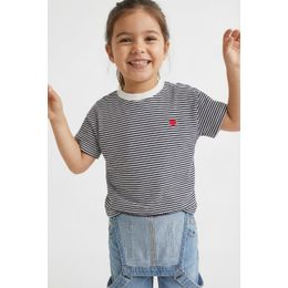 Kurzarmshirt KIDS Only "KOGPISA MAIKEN LIFE CROP SS ONL JRS NOOS", M&auml;dchen, Gr. 122/128, rot (cloud dancer stripes:sky captain y, d stripes, rot heart), Jersey, Obermaterial: 100% Baumwolle, gestreift, regular fit normal, Rundhals, Shirts