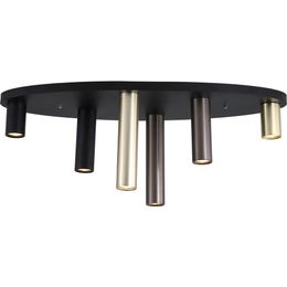Searchlight Deckenleuchte "Tubes 6Lt-Deckenleuchte-Schwarzes Metall, Anodisiertes Bronze, Messing", schwarz, bronze, messingfarben, H: 28,5cm, 1 Stk., Leuchten, Deckenleuchte
