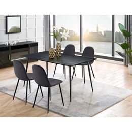 Essgruppe OTTO HOME "Eadwine, Tisch plus 4 St&uuml;hle, Sitzgruppe", grau, Schwarzer Esstisch, Sitzm&ouml;bel-Sets, Essgruppe
