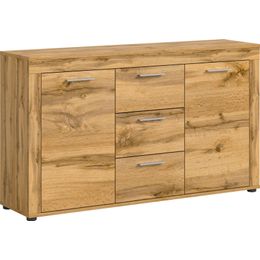 Sideboard Home Affaire "AOSTA, Breite 125 cm, 2 T&uuml;ren, 3 Schubk&auml;sten, 4 Fachb&ouml;den", braun (wotan eiche nachbildung), B:125cm H:80cm T:35cm, FSC-zertifizierter Holzwerkstoff, Sideboards, Sideboard, Kommode, Schrank, Anrichte, Standschrank, Board, Wohnzimmer