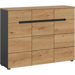 Garderobenschrank Home Affaire "REHAT, TOPSELLER, Breite 120 cm, 3 T&uuml;ren, 3 Schubk&auml;sten, 12 F&auml;cher", basalt grau, artisan eiche nachbildung, B:120cm H:94cm T:37cm, FSC-zertifizierter Holzwerkstoff, Schr&auml;nke, Garderobenschrank, Schuhschrank, Kommode, Schuhkommode, Anrichte, Sideboard