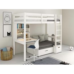 Etagenbett OTTO HOME "HENNE' Hochbett, Ideal f&uuml;r kleine R&auml;ume, 2 Schlafpl&auml;tze", wei&szlig;, B:207,6cm H:180cm, Etagenbetten, Etagenbett, mit Polsterauflagen, Schreibtisch, Stauraum, seitenverkehrt montierbar, Topseller